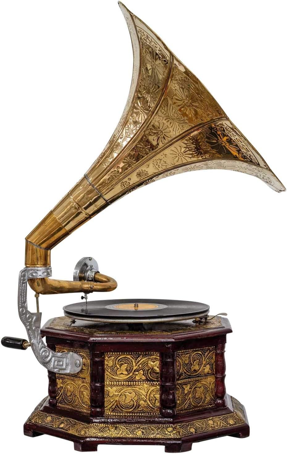 Generic Wood & Brass Gramophone Record Player, Handmade, Wind Up, 73-78 ...