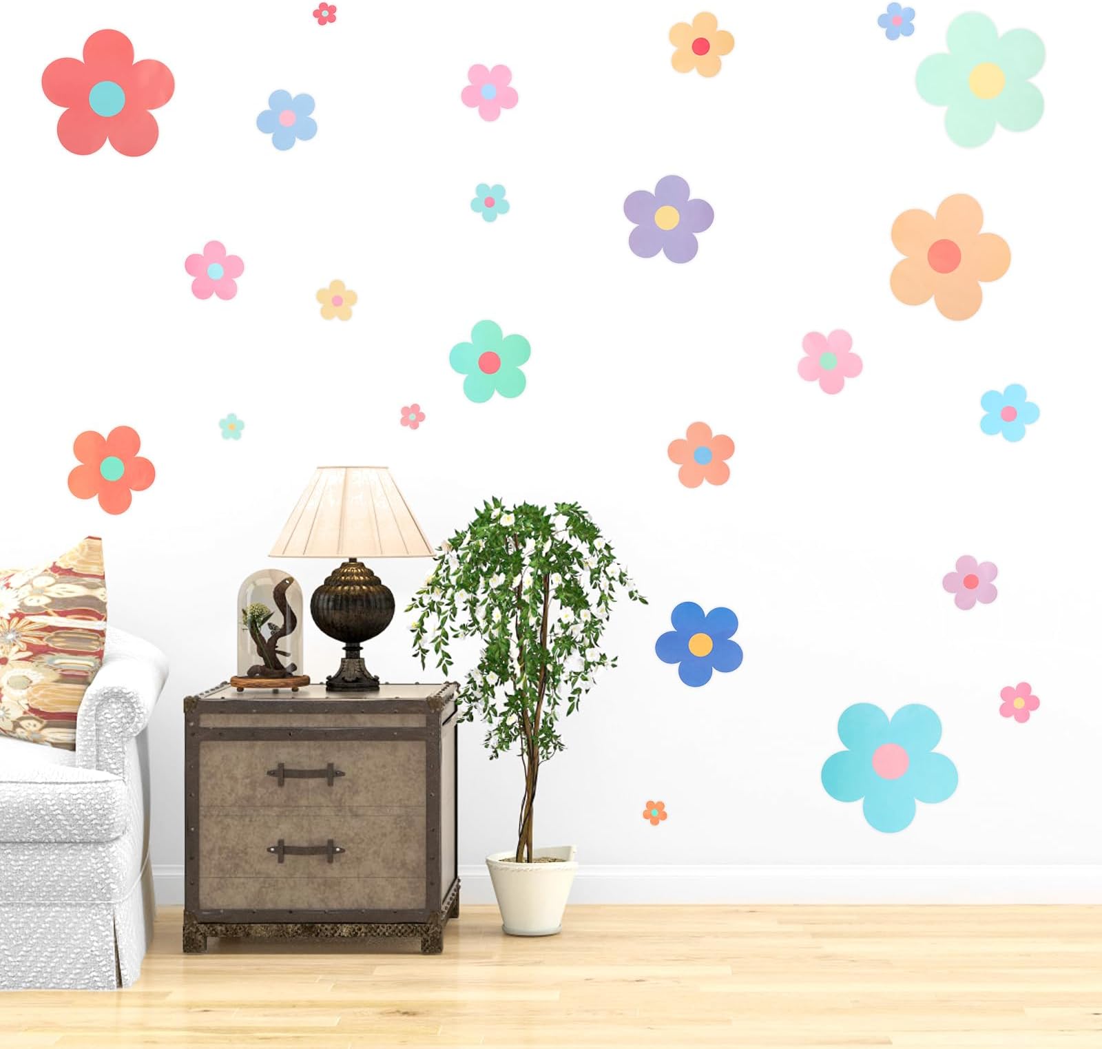 Amazon.com: 12 Sheets Flower Wall Decals Cute Colorful Floral Wall ...