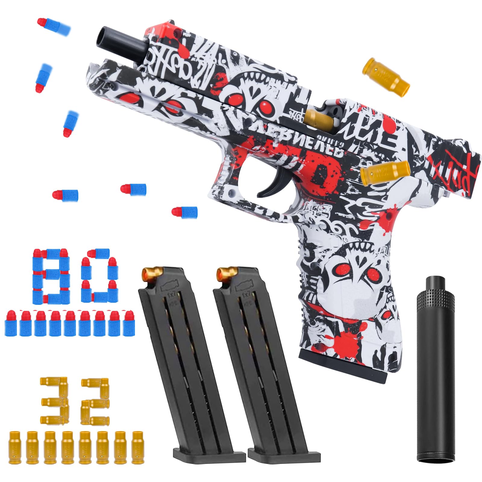Buy Toy with Soft Bullets - 80 Foam Bullet, Glock Toy , Shooting Games ...