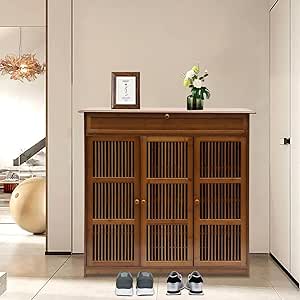 Amazon.com: LOHISHILO 3 Tiers Entryway Shoe Storage Cabinet, with 1 ...