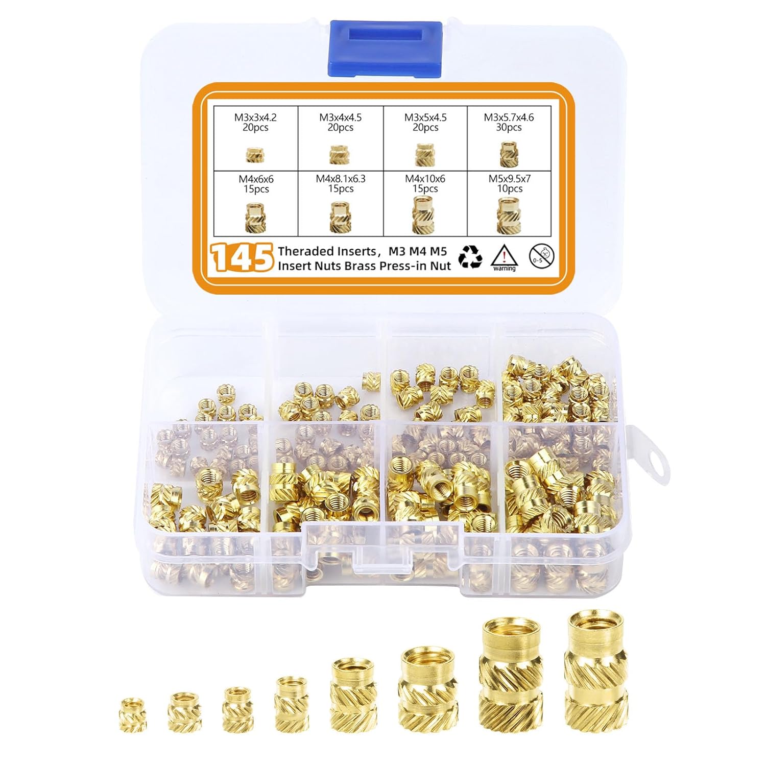 145Pcs 3D Printing Brass Nuts, M3 M4 M5 Female Thread Knurled Nuts ...