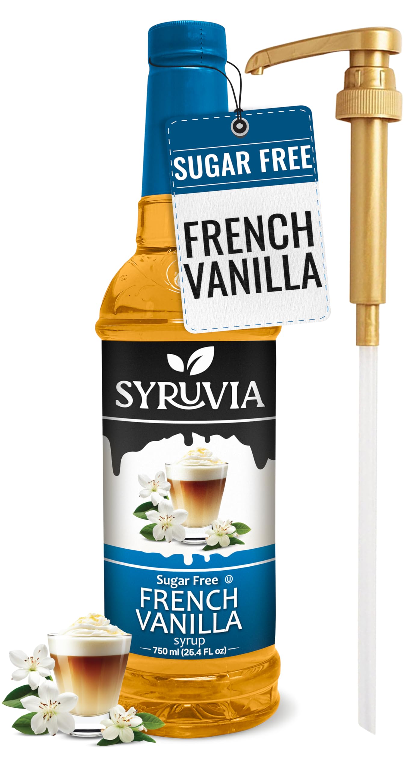 Amazon.com: Syruvia Sugar Free French Vanilla Syrup With Syrup Pump ...