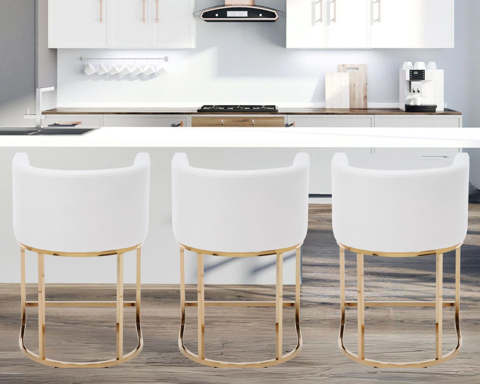 Amazon.com: HNY Modern Barrel Counter Height Gold Bar Stools Set of 3 ...