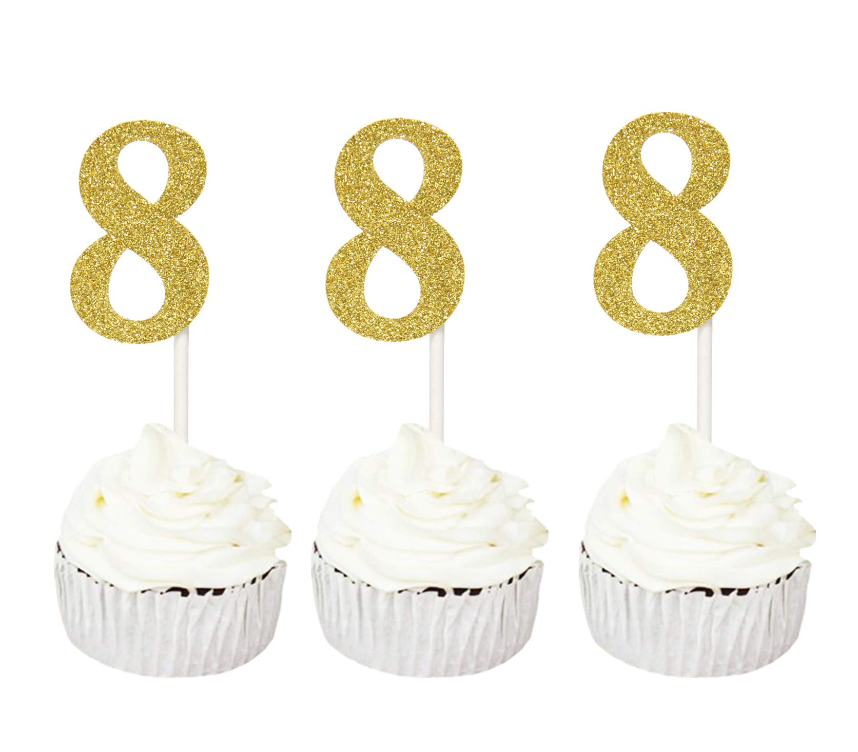 Buy Sumerk 24PCS Number 8 Cupcake toppers Gold Glitter 8th Birthday ...