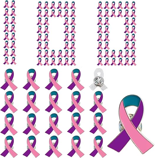 Amazon.com: 100pcs Pink Purple Teal Ribbon Awareness Pins Thyroid ...