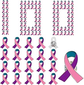 Amazon.com: 100pcs Pink Purple Teal Ribbon Awareness Pins Thyroid ...