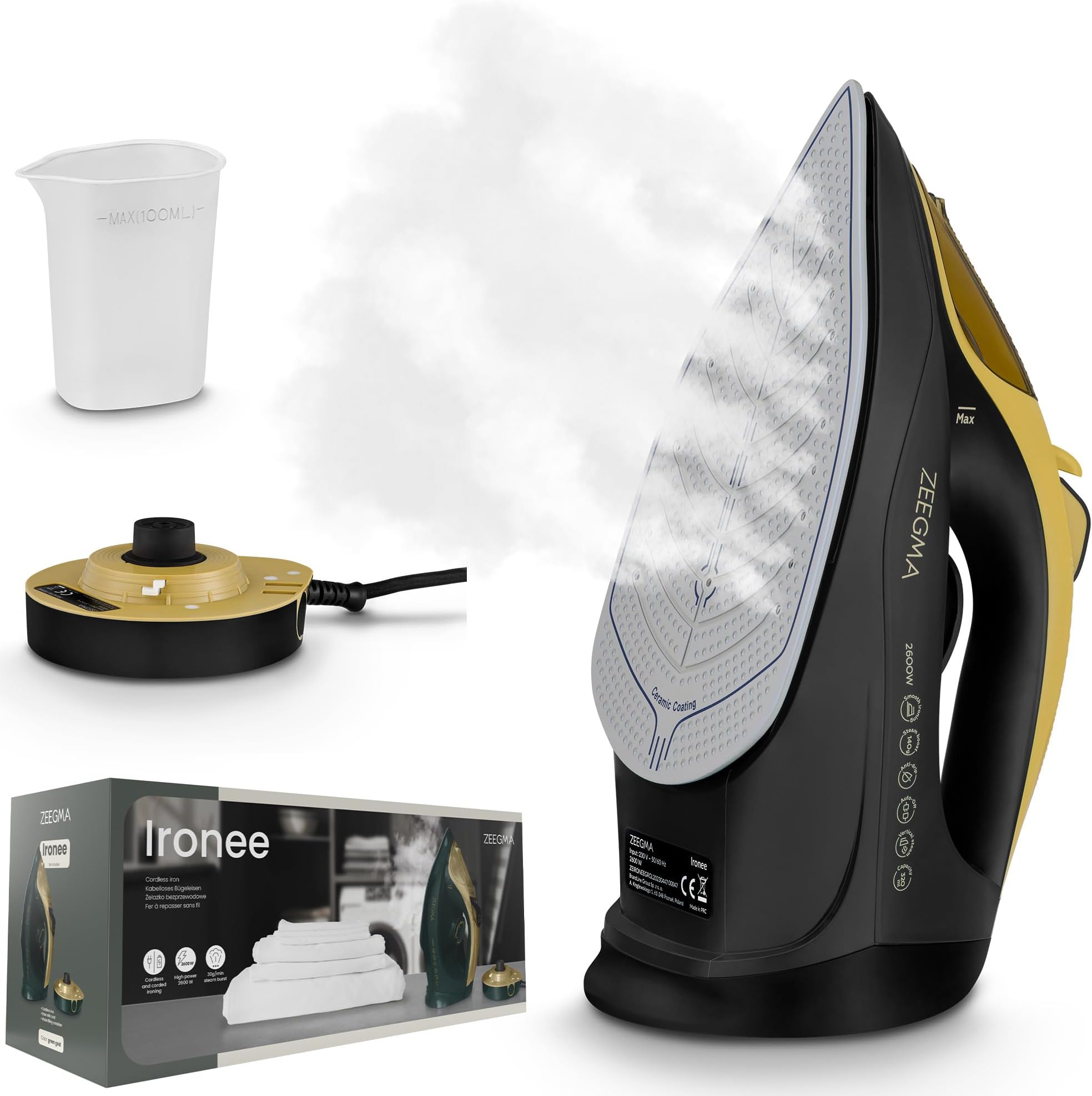 ZEEGMA IRONEE Fer à vapeur sans fil avec semelle en céramique 2600 W ...