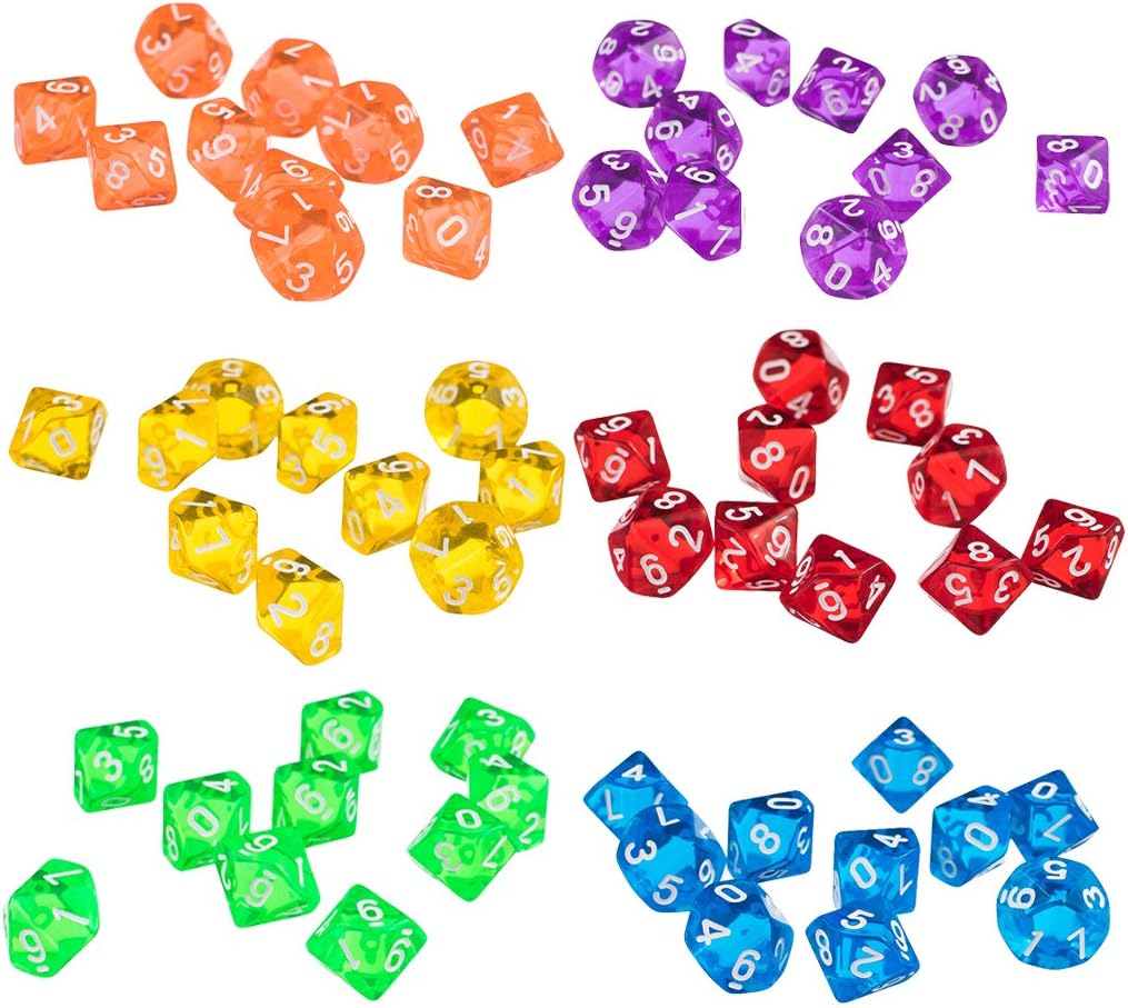 Set of 60 Pieces Ten Sided D10(0-9) Die &D Party Pub Bar Casino Poker ...