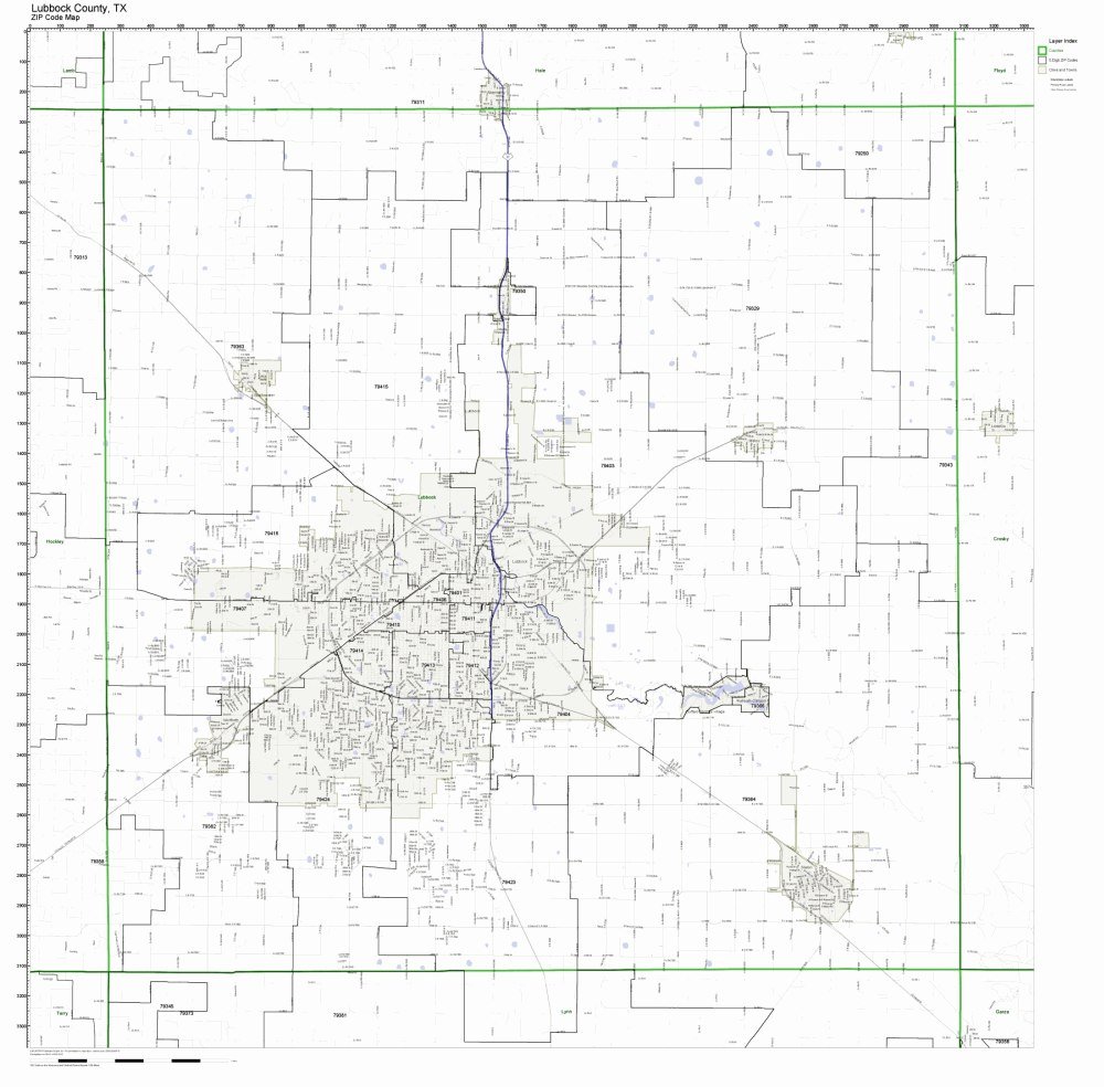 Amazon.com : Lubbock County, Texas TX ZIP Code Map Not Laminated ...