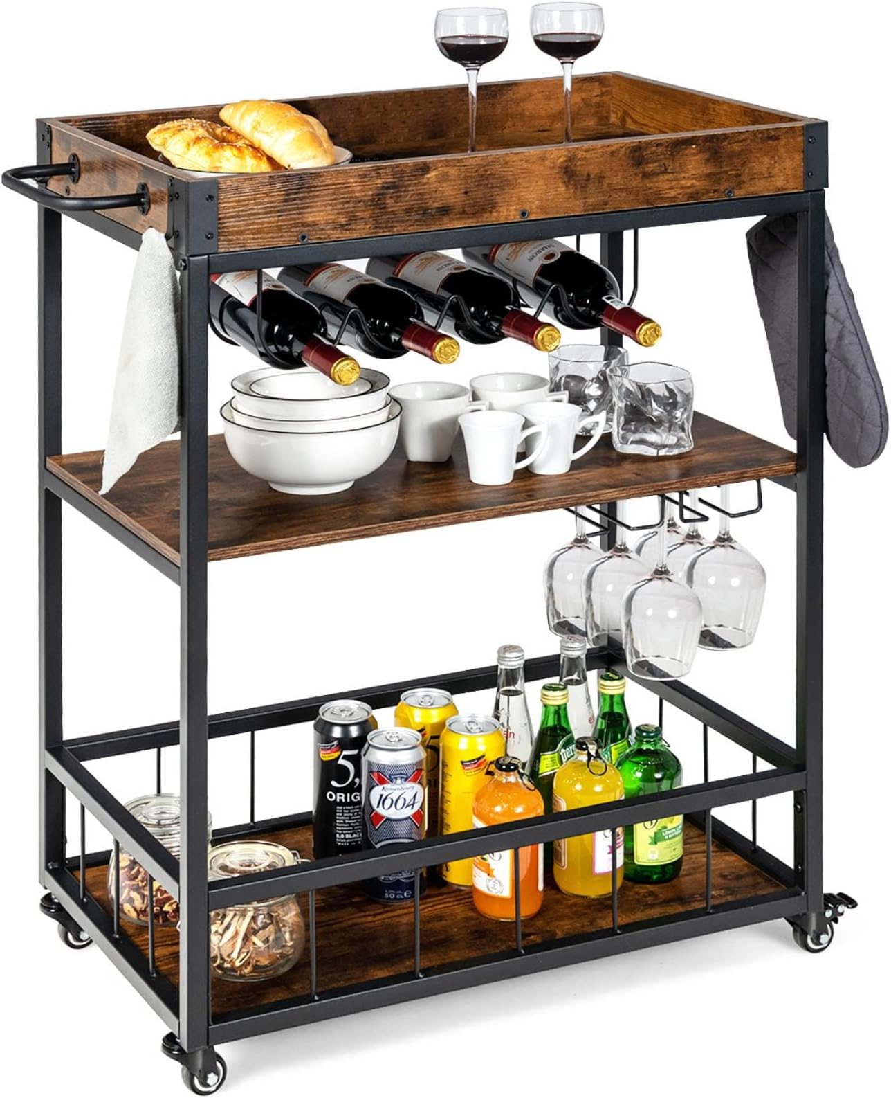 Relaxdays BARON Glass Serving Trolley, Design, Wine Rack for 6 Bottles ...