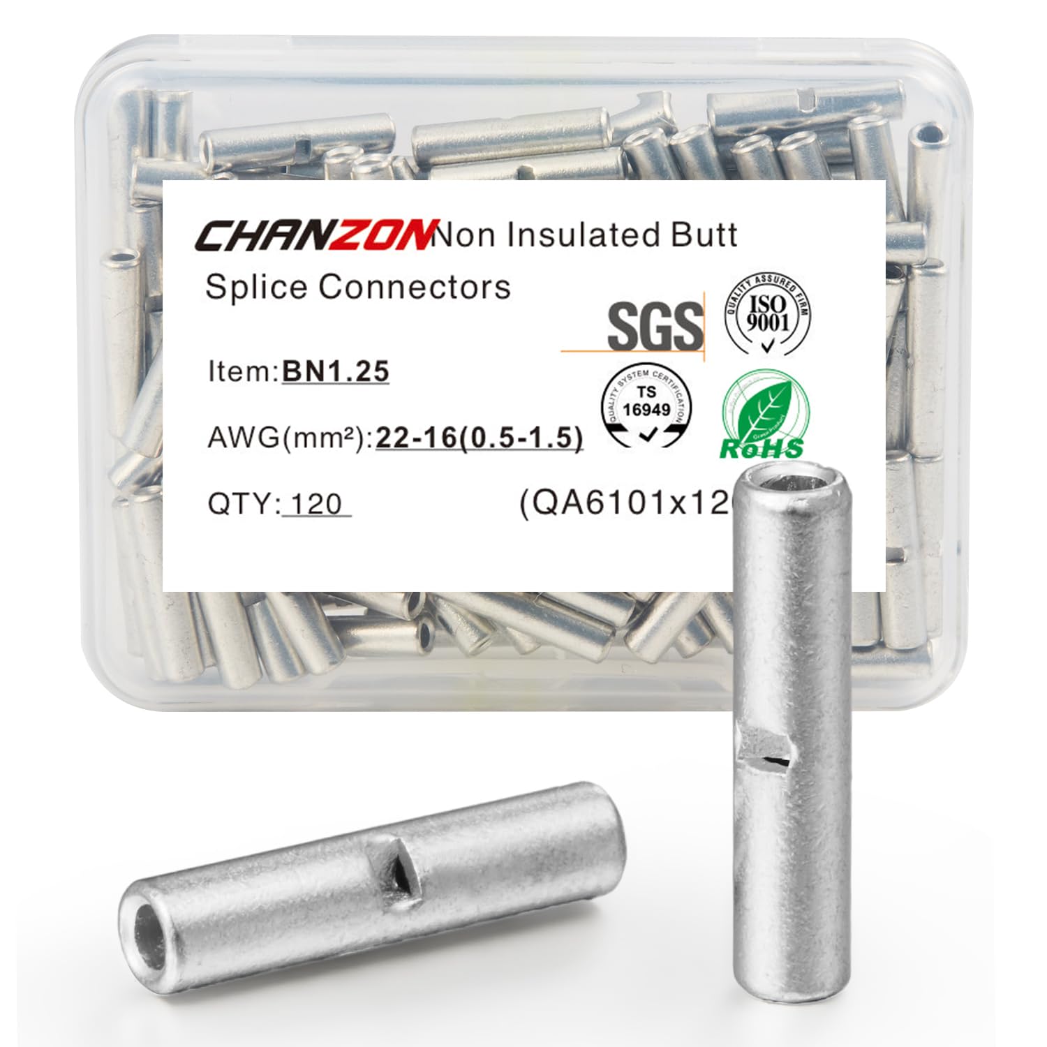 Snapklik.com : Chanzon 120pcs 22-16AWG Non Insulated Butt Connectors ...
