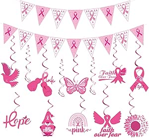 Amazon.com: Cheerdecor Breast Cancer Awareness Decorations- 16PCS Pink ...