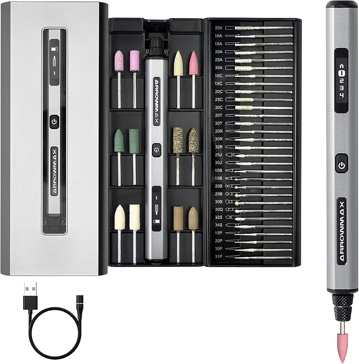 ARROWMAX Electric Engraving Pen, Polishing Pen with 42 Bits, Aluminum ...