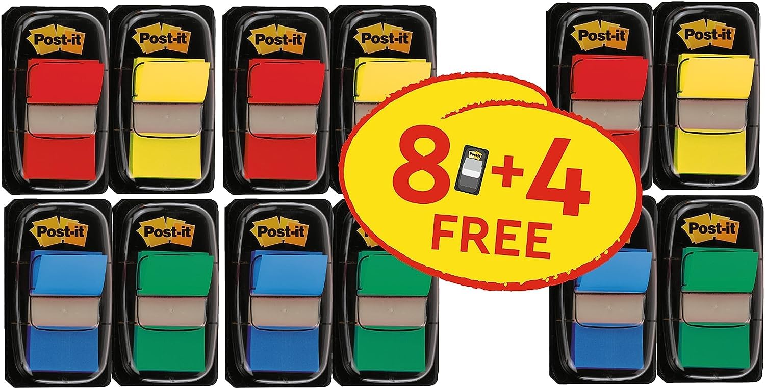 Post-it Index Medium, Assorted Colours, 6 Dual Packs of 50 Sheets + 2 ...