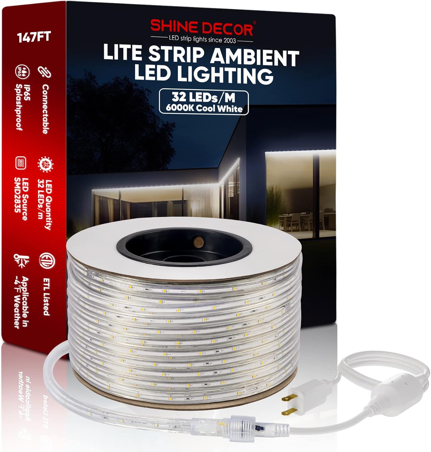 Shine Decor LED Lite Strip Lights Low Consumption 2.4W/M, 4F Cold ...