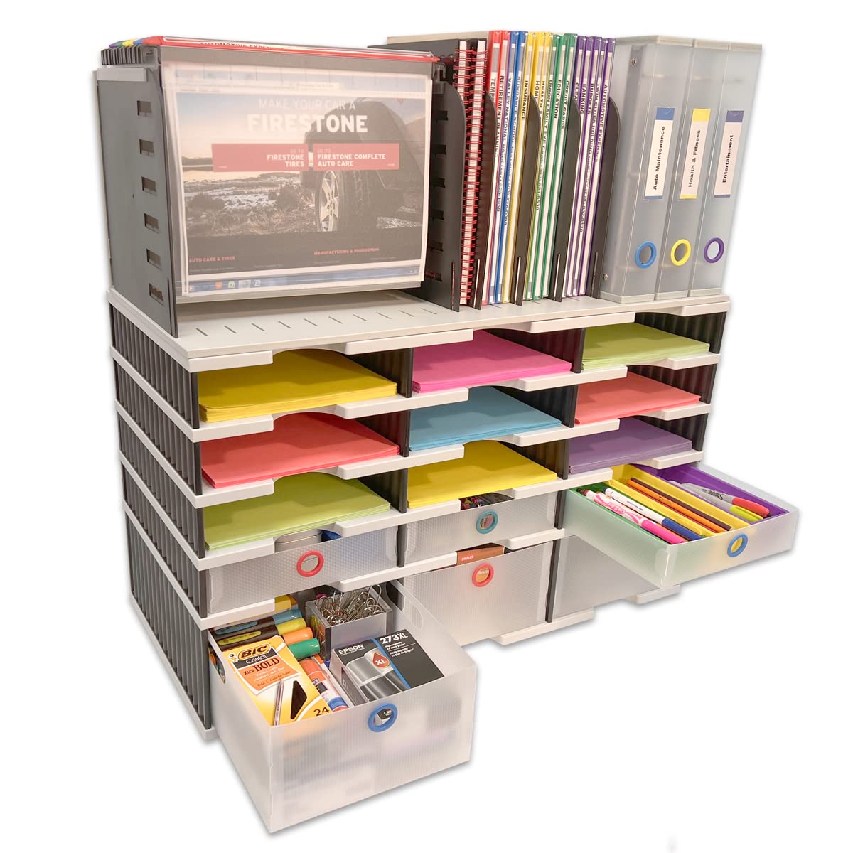Amazon.com : Desktop Organizer 12 Slot Sorter, Riser Base, Hanging File ...