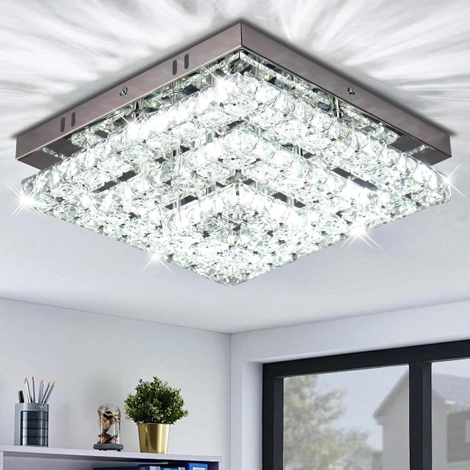 Cainjiazh 11.8" Crystal Chandelier LED Crystal Flush Mount Ceiling ...