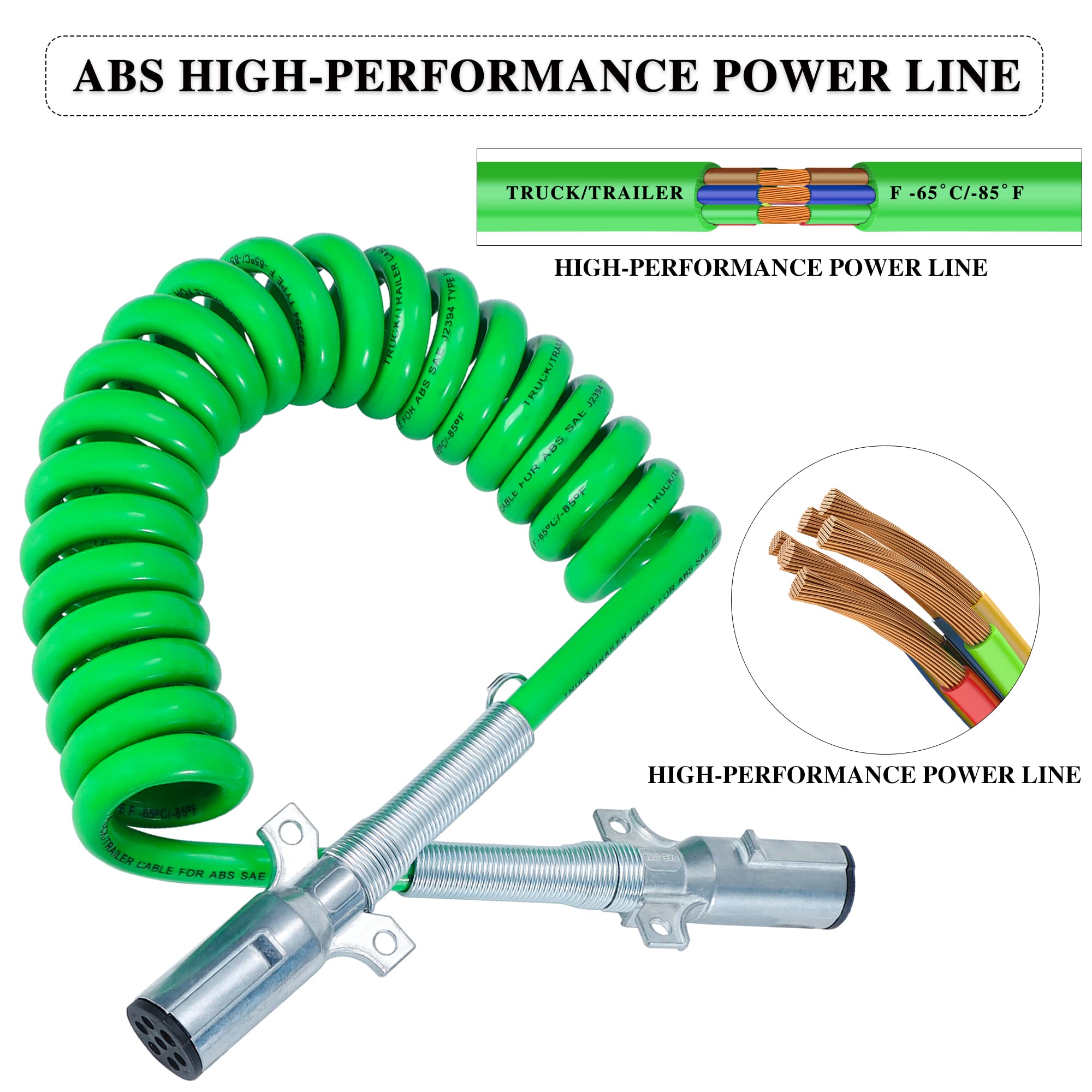 Vitonsbay Heavy Duty Cable Assembly -15Ft 7-Way ABS Trailer Electrical ...