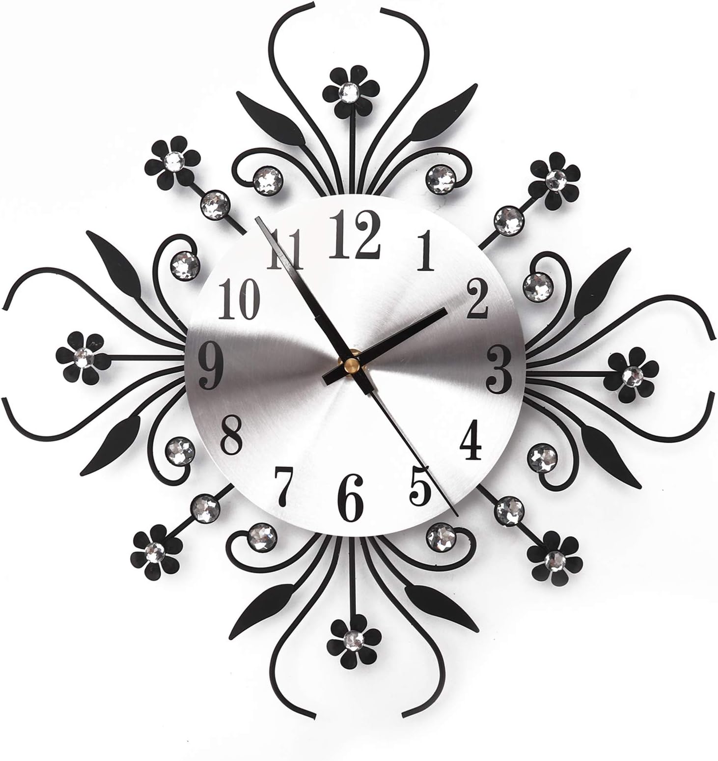 YORKING 3D Flower Wall Clock Luxury Metal Diamonds Flower Silent Clock ...