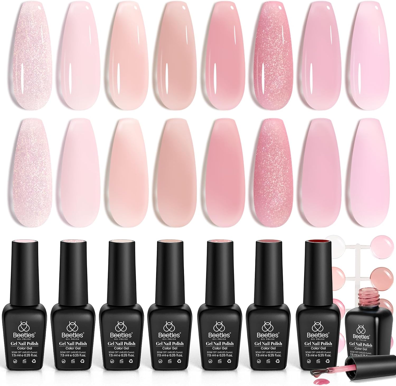 Beetles Jelly Gel Nail Polish Set, 8 Colors Nude Sheer Pink Shimmer Gel ...