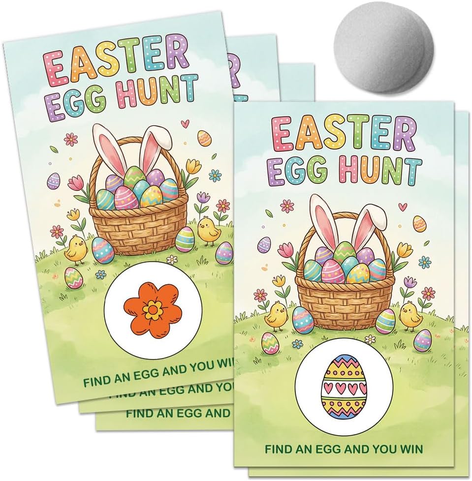 Amazon.com: THEBESTU 50 Pcs Easter Egg Hunt Scratch off Game Cards ...