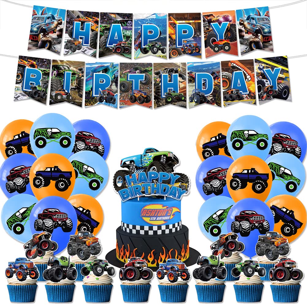 Monster Truck Birthday Decorations 34 Pcs Monster Jam Birthday Party ...