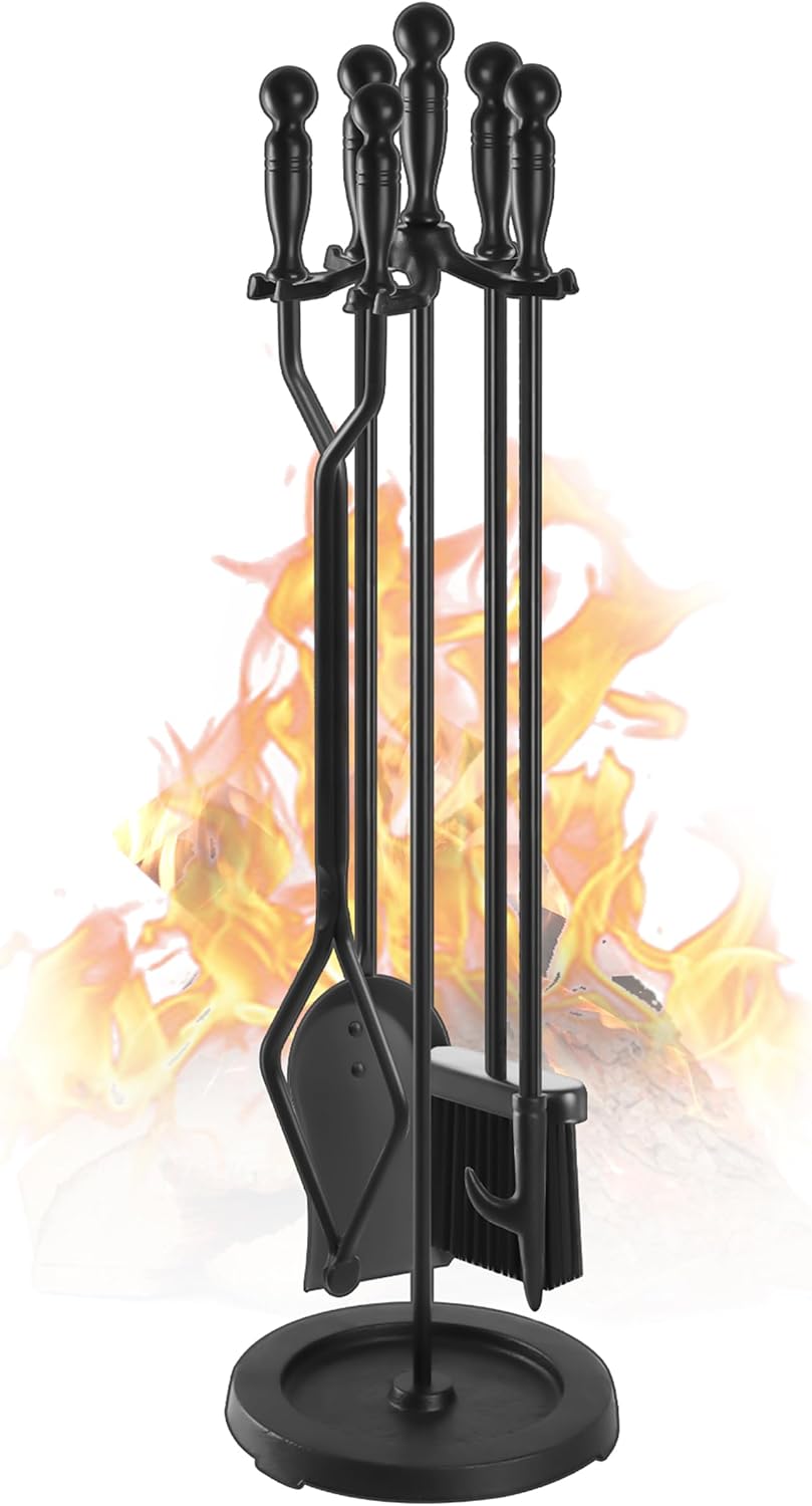 Amazon.com: Gtongoko Fireplace Tools Set 5 Pcs 30.5 Inch Black Wrought ...