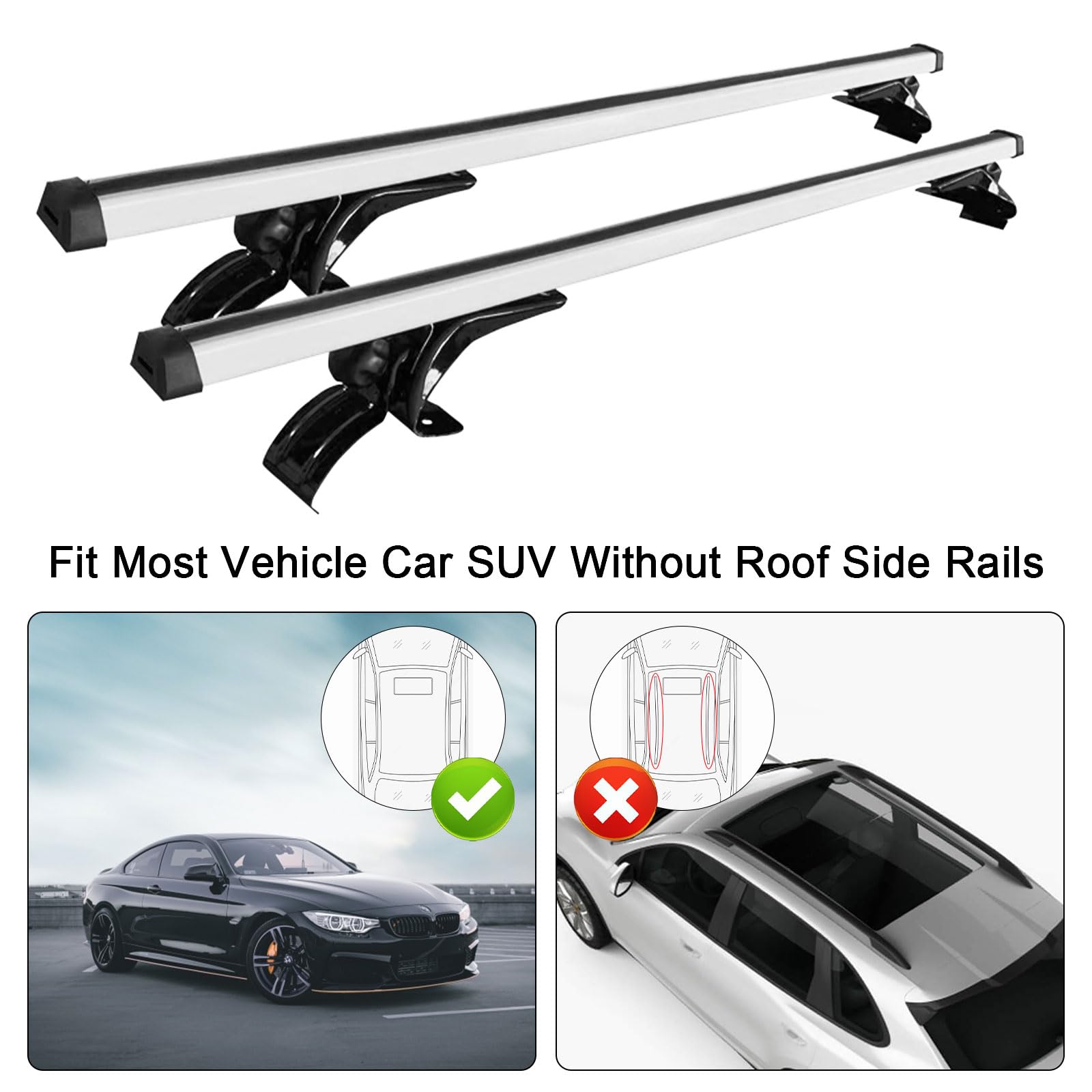 Universal Roof Rack Cross Bars for Sedans Without Rails, 49" Adjustable ...