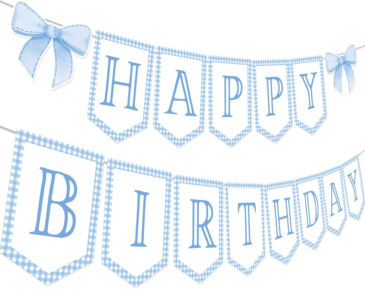 Amazon.com: Blue Gingham Coquette Bow Theme Party Banner - Neutral ...