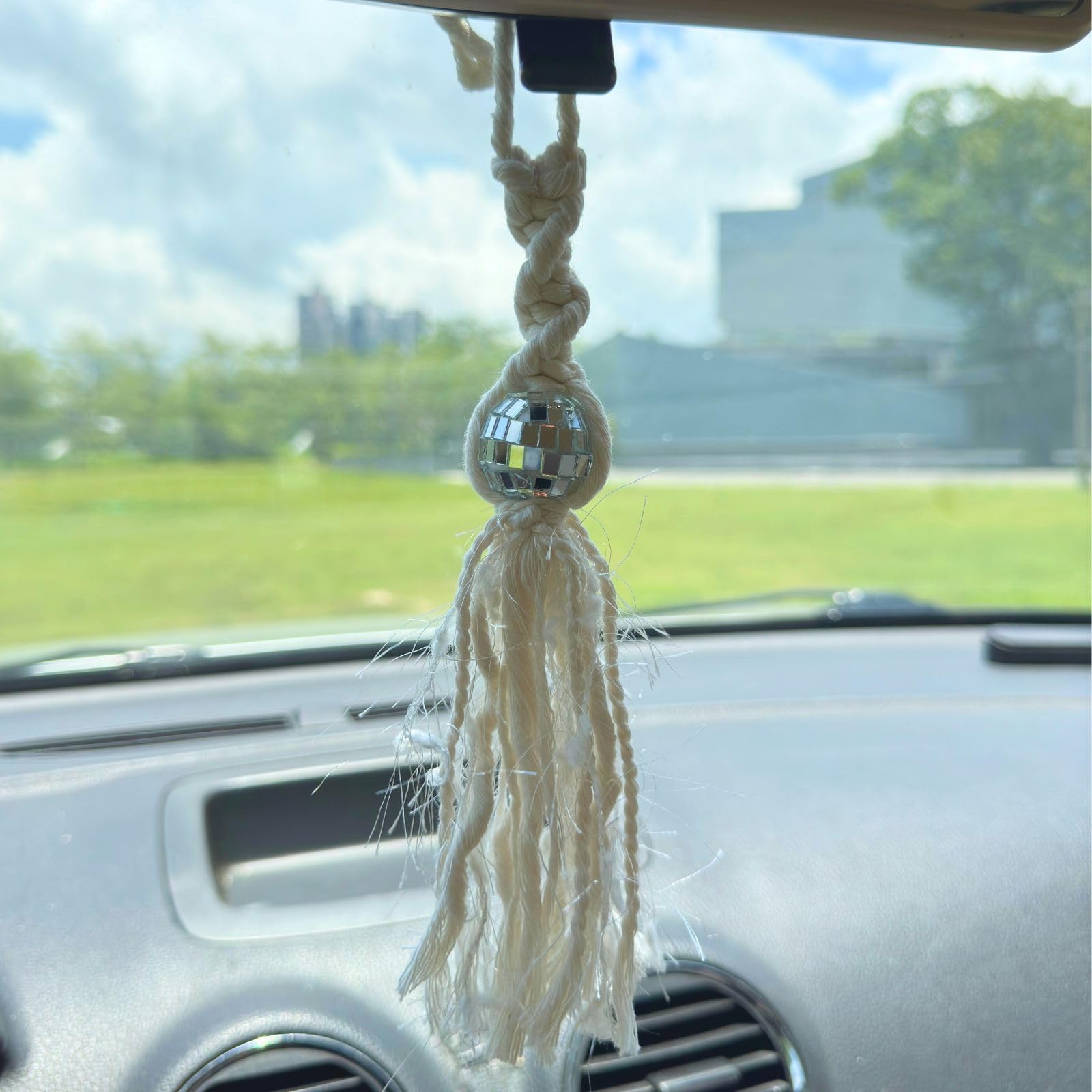 Amazon.com: Disco Ball Cute Car Accessories: Macrame Car Mirror Decor ...