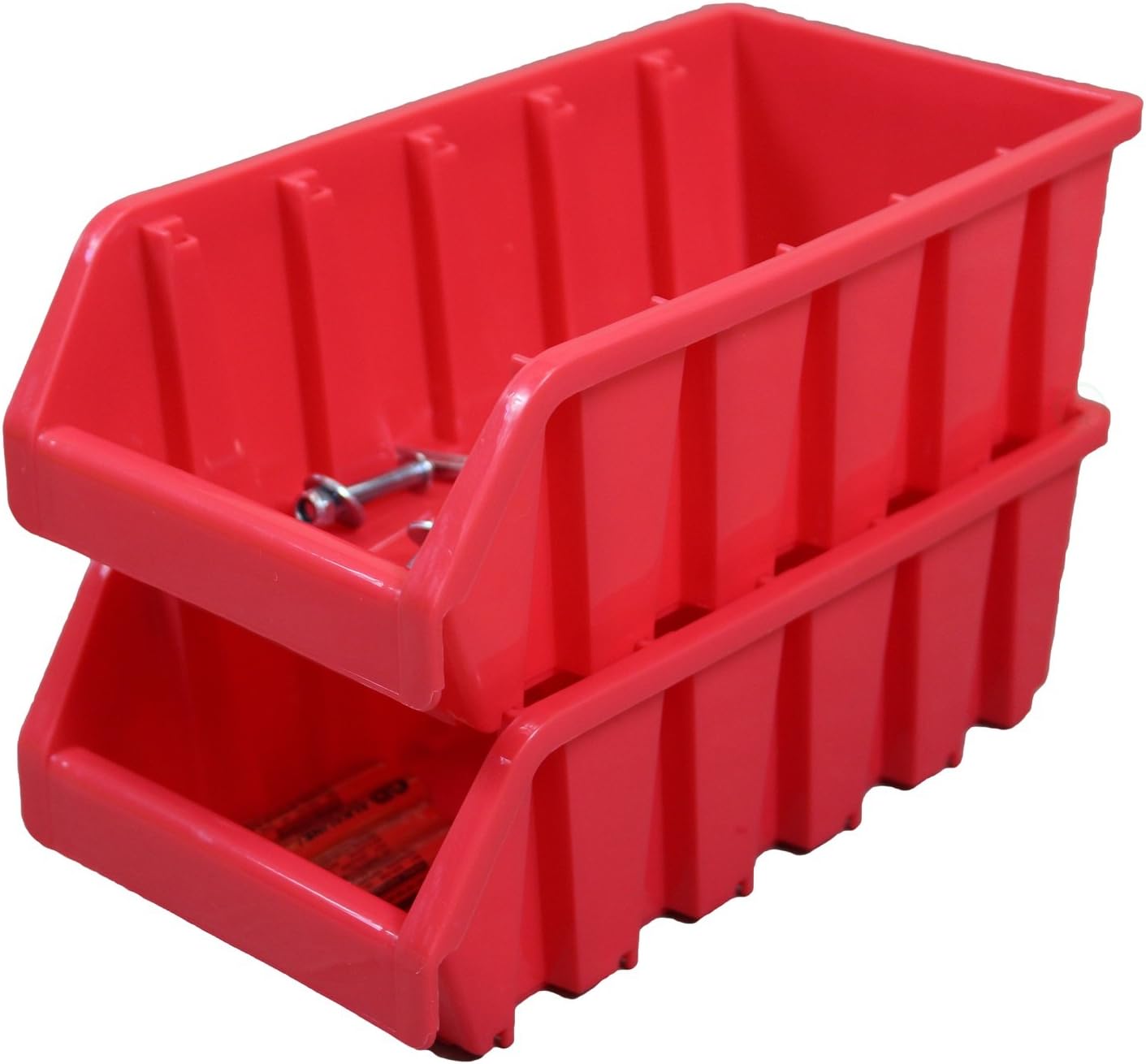 Amazon.com: Basicwise Set of 2 Plastic Storage Stacking Bins, Red ...