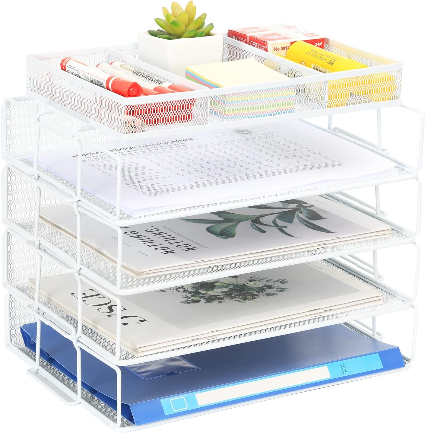EasyPAG 4 Tier Desktop A4 Mesh Filing Tray Office Desk Tidy File Holder ...