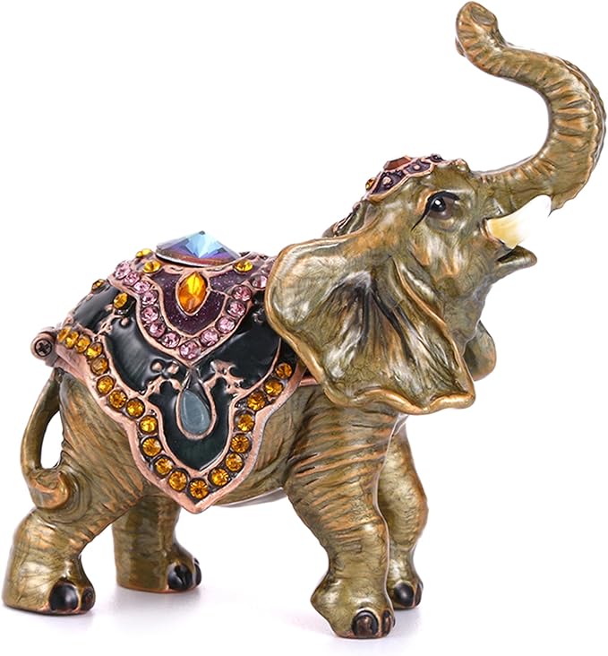 Amazon.com: Vie jeune Hand Painted Enameled Lucky Elephant Trinket Box ...