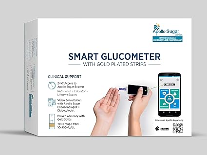 Apollo Sugar Smart Glucometer With 200 Gold Plated Strips ( Blood ...