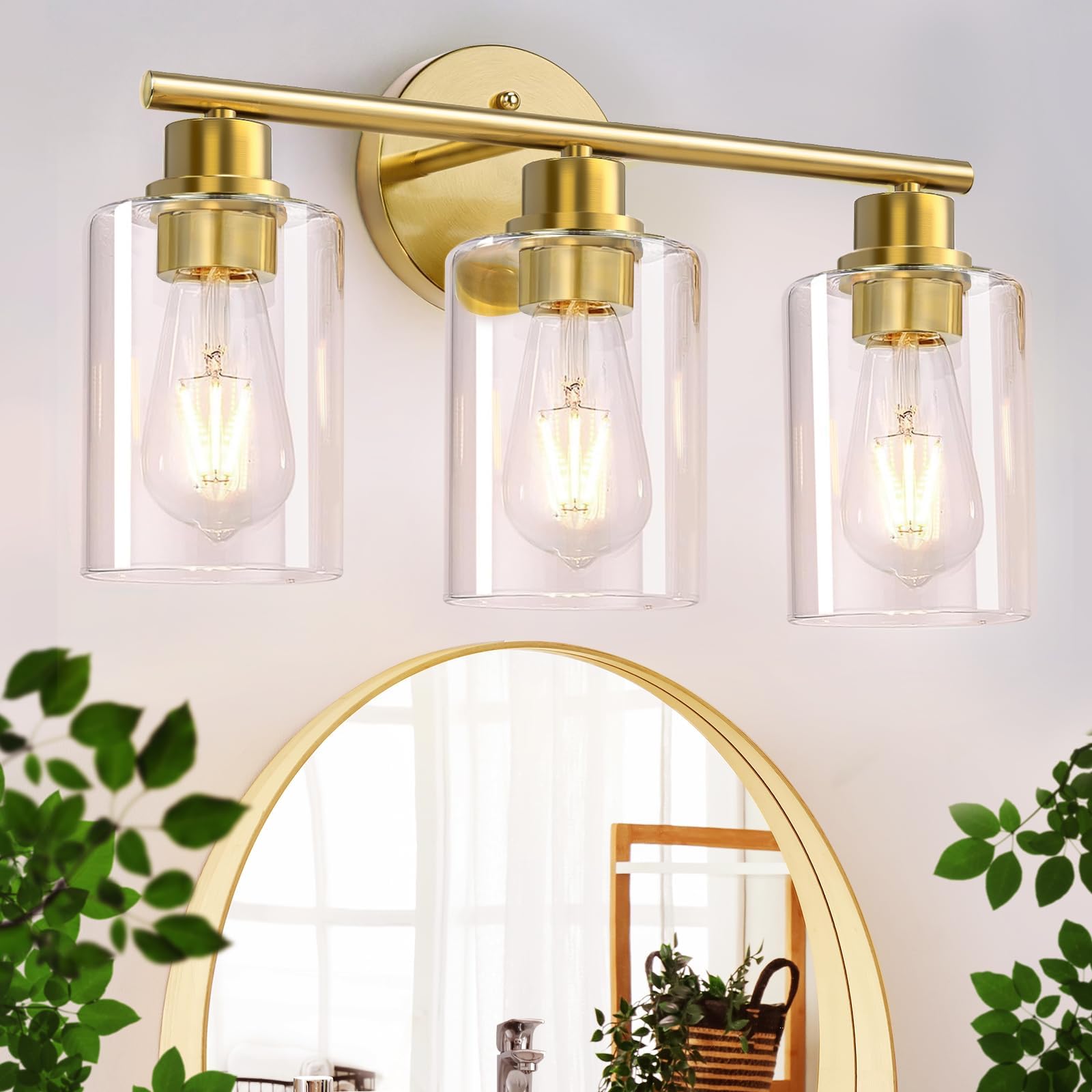 CRIRY 3-Light Brushed Gold Bathroom Vanity Lighting Fixtures Over ...