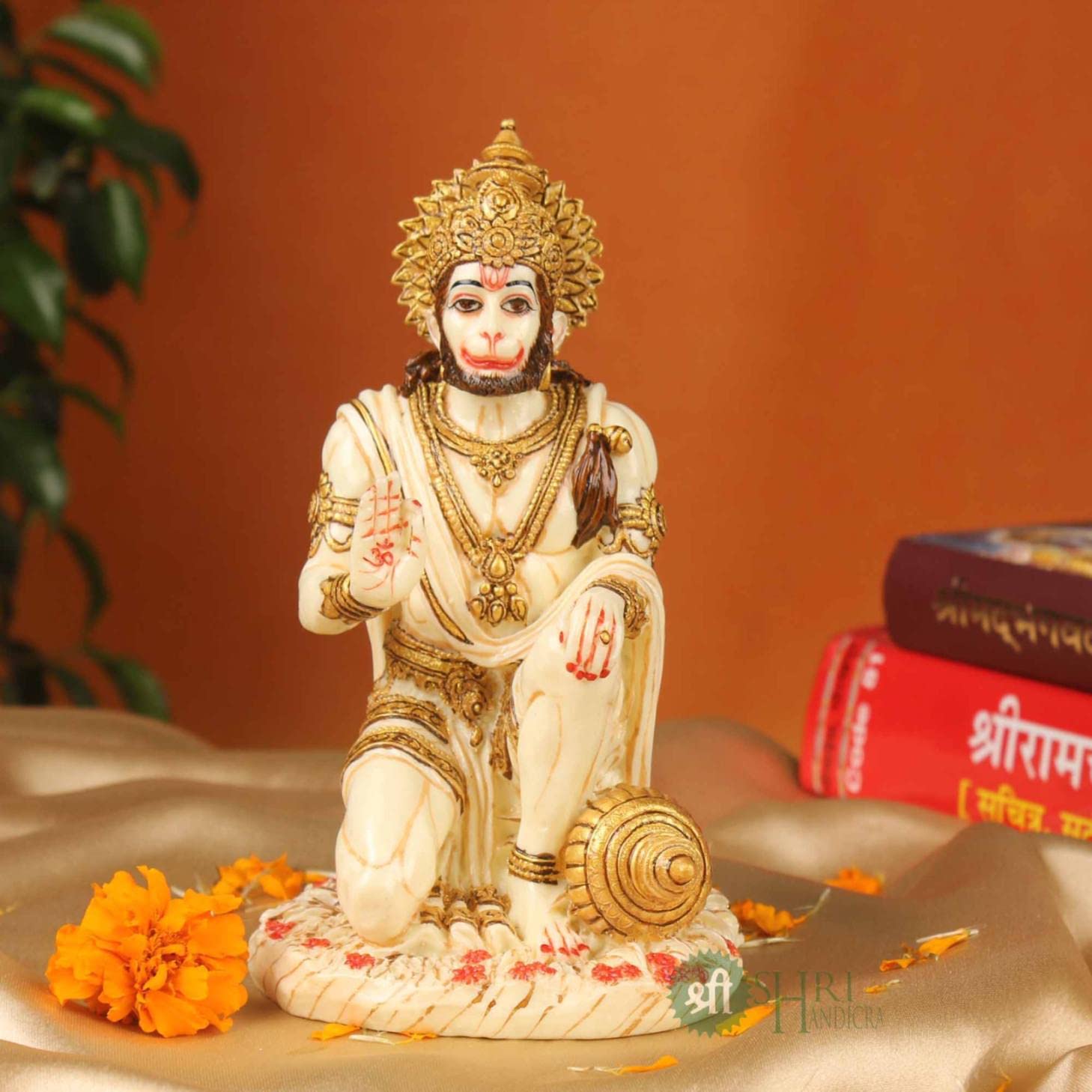 Buy INDICAST 6.5" Hanuman Statue Sitting Fine Gold Painting Idol ...