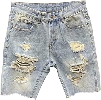 Men's Fashion Ripped Short Jeans Distress Frayed Cut Off Slim Fit Denim ...