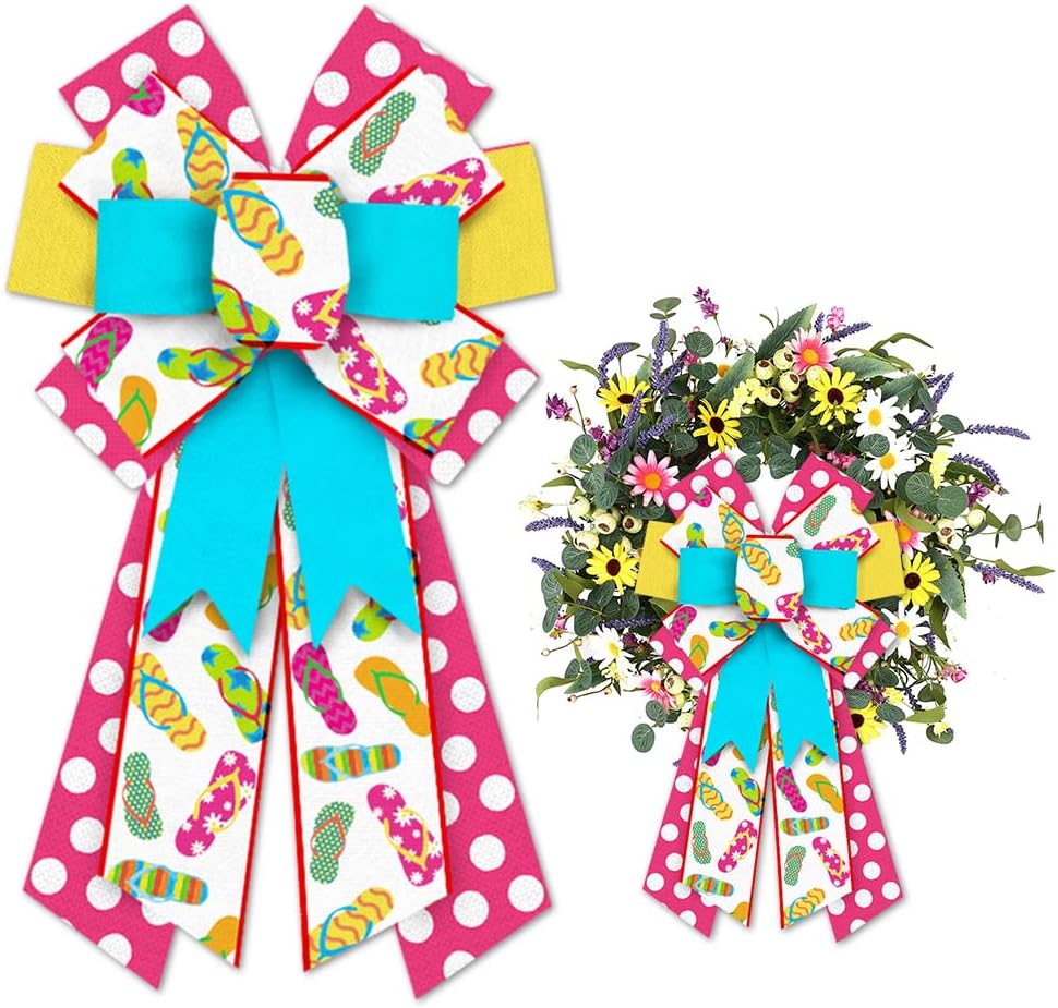 Amazon.com: Hying Large Summer Slipper Bows for Wreath, Red Blue ...