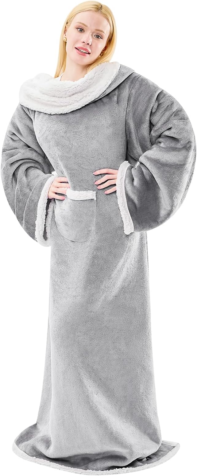 Amazon.com: IFNOW Sherpa Wearable Blanket with Sleeves for Adults Women ...