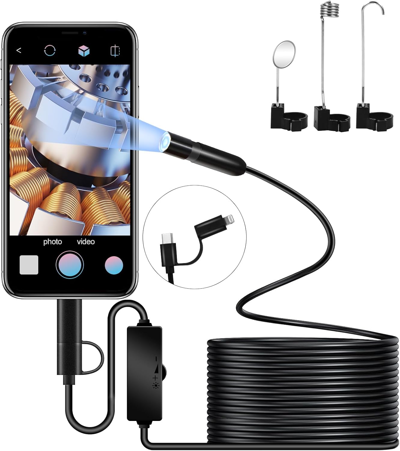 Endoscope Camera with Light,1920P Hd Borescope with 8 Adjustable Led ...
