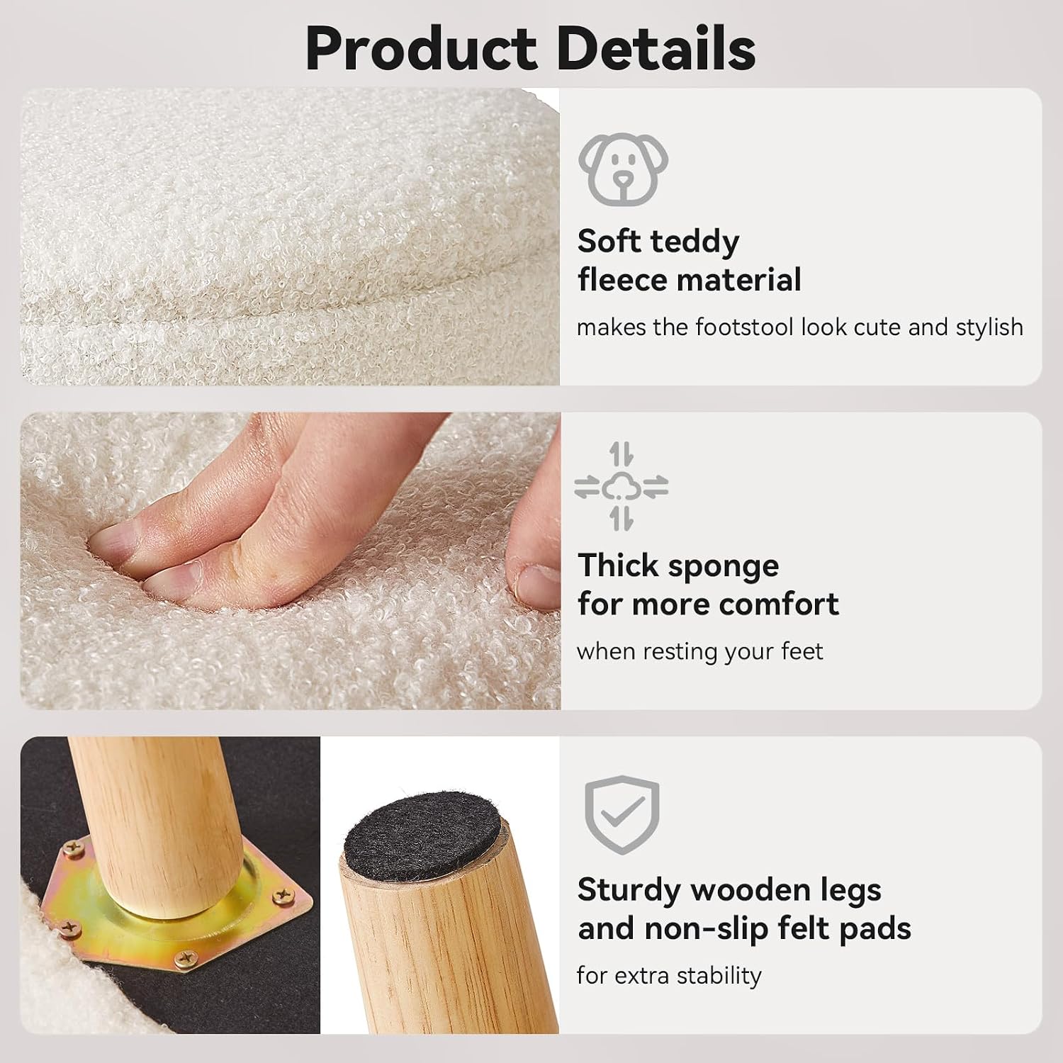 IBUYKE 13 Inch Small Footstool Ottoman with Storage, Round Pouffe Foot ...