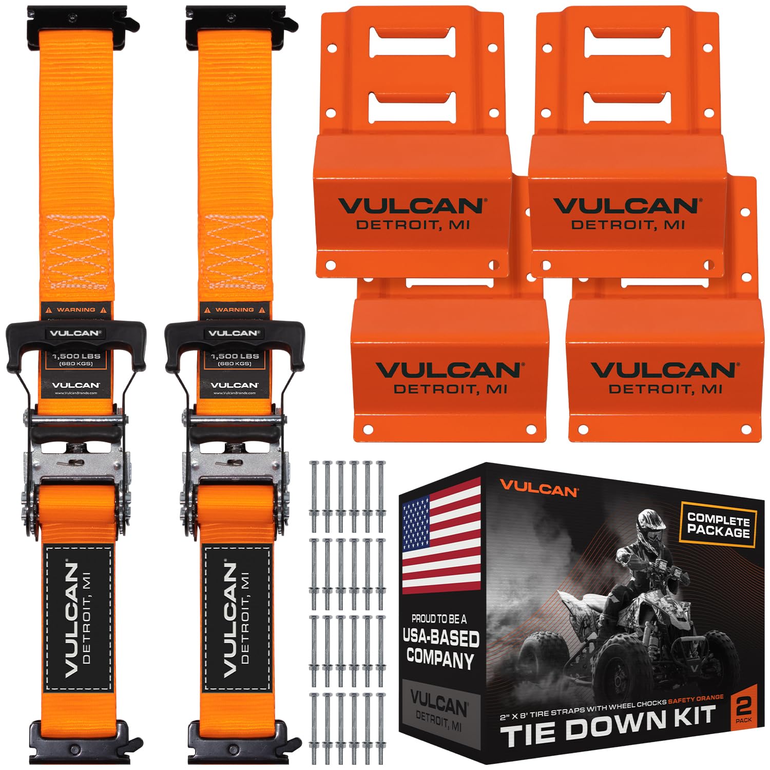 Amazon.com: VULCAN ATV Tie Downs with Rubber Handle - 2 Inch x 8 Feet ...