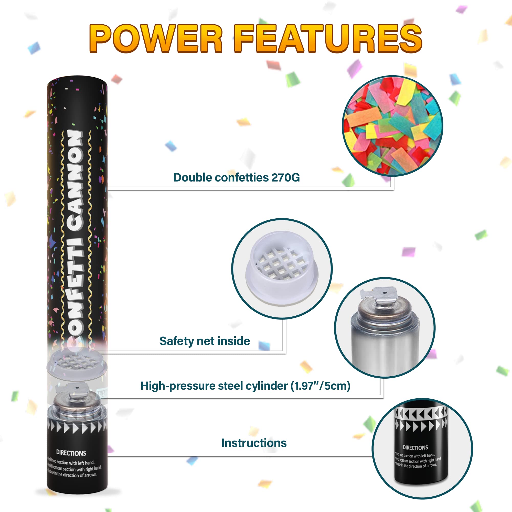 Confetti Cannon Party Poppers [6 Pack], Gift 3 Magnetic Photo Frames ...