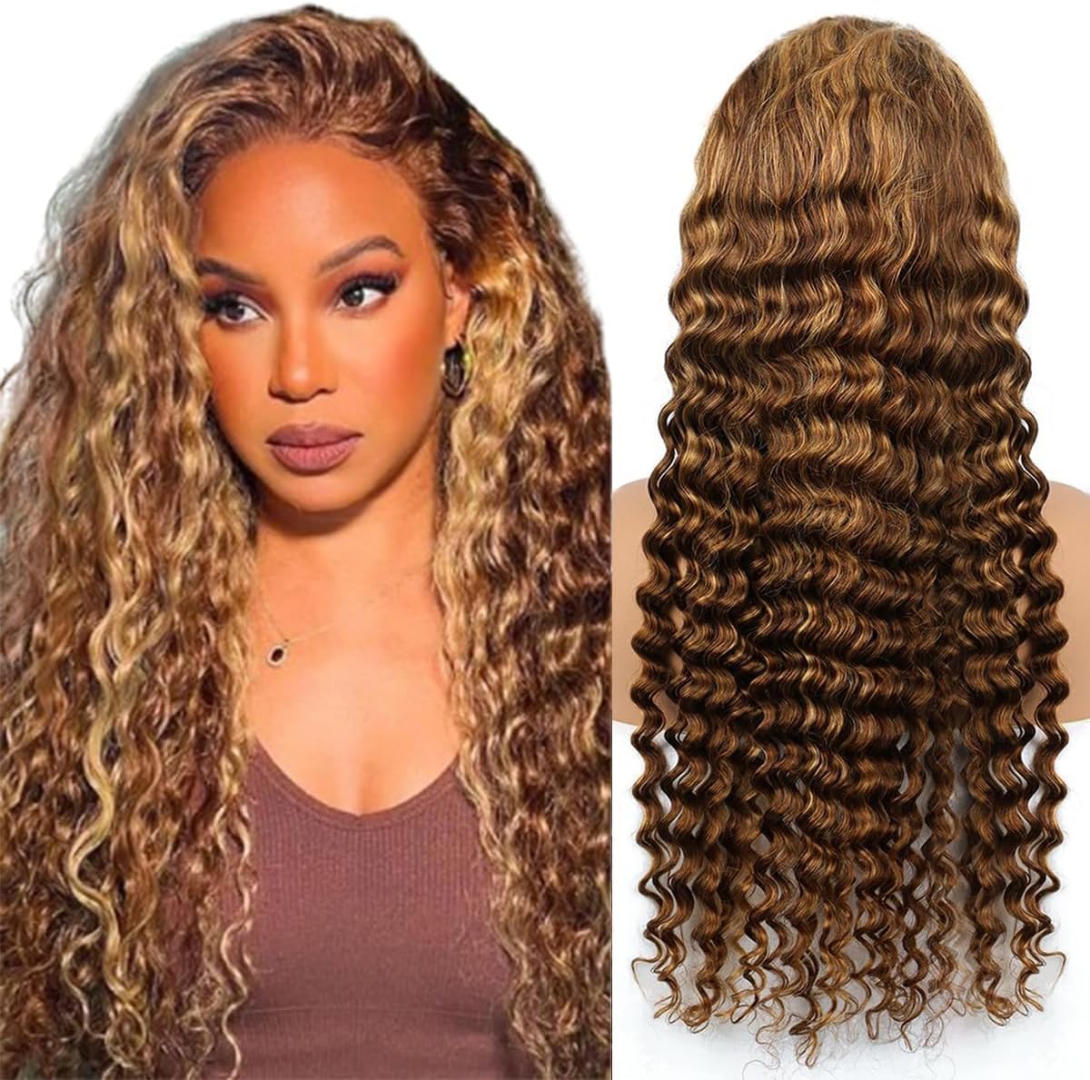 Amazon.com : 4/27 Highlight Deep wave Lace Front Wigs Human Hair 13x4 ...