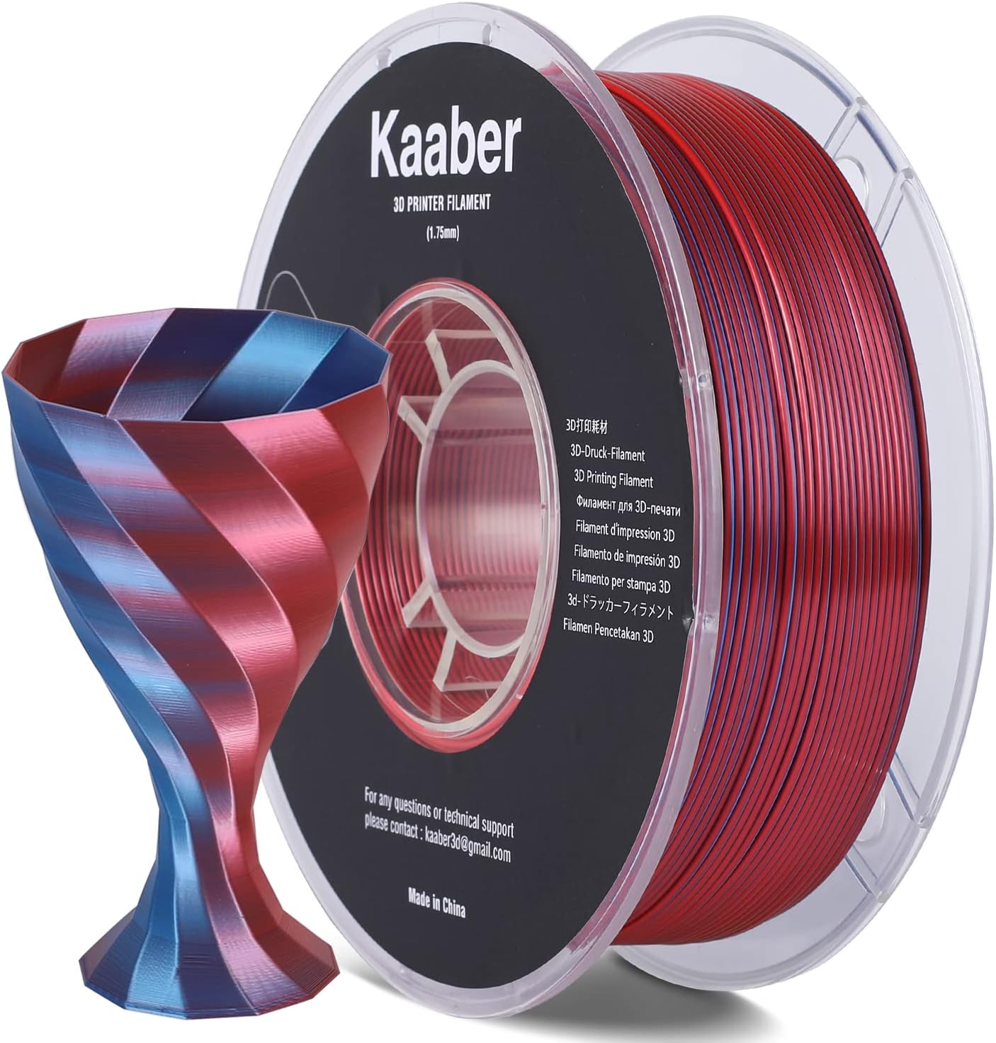 Kaaber Silk Dual Color PLA Filament 1.75mm, Blue and Red Shiny 3D ...