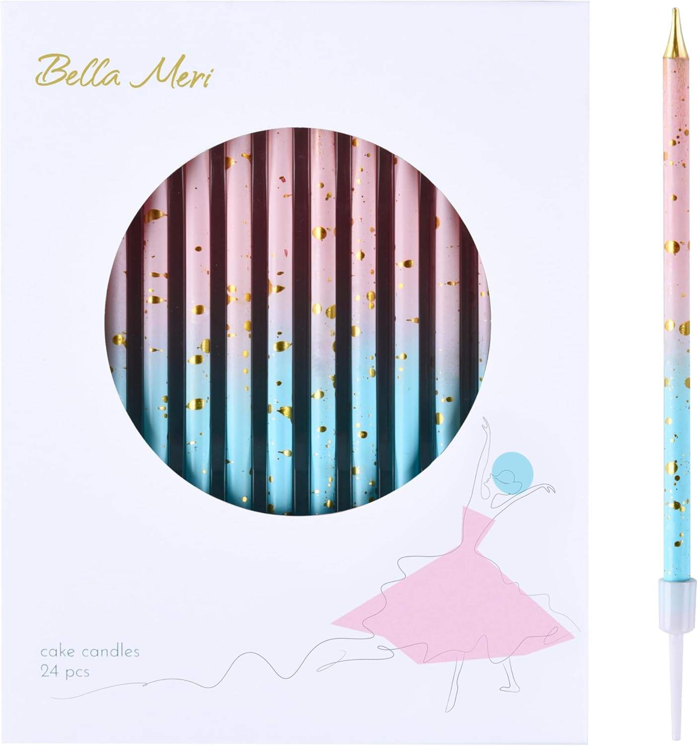 Bella Meri Pink Blue Gold Long Thin Birthday Candles, Cake Candles ...