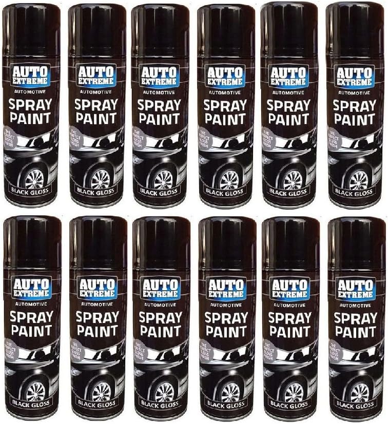 12 X Black Gloss Aerosol Spray Cans 250ml Car Van ETC Auto Extreme ...