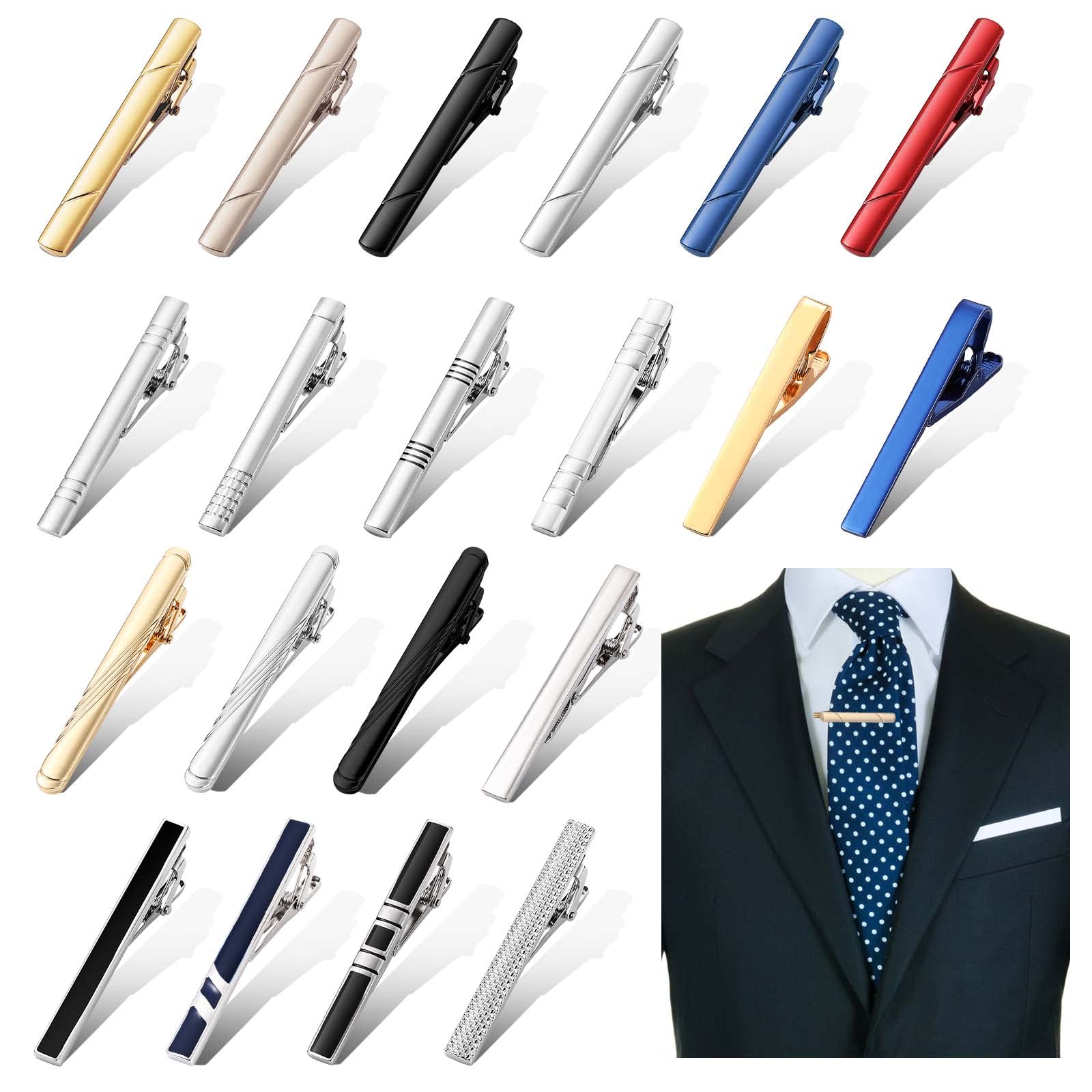 Amazon.com: Yinkin 20 Pcs Tie Clips for Men Classic Tie Bar Clip Set ...