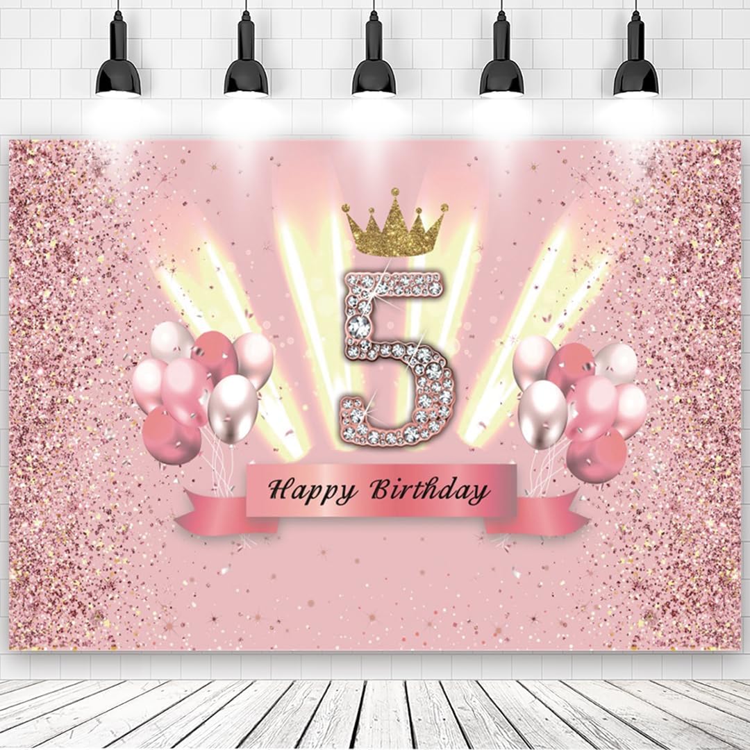 Amazon.com : 7x5ft Pink Sweet 5th Birthday Backdrop for Girls 5 Years ...