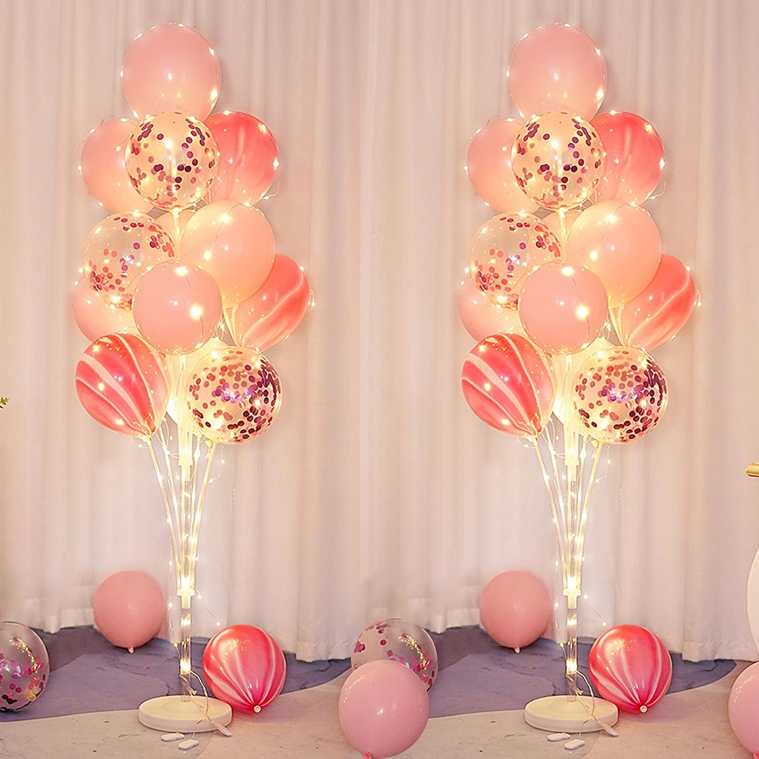 2 Sets Balloon Column Stand Kit with String Light Balloon Stand for ...